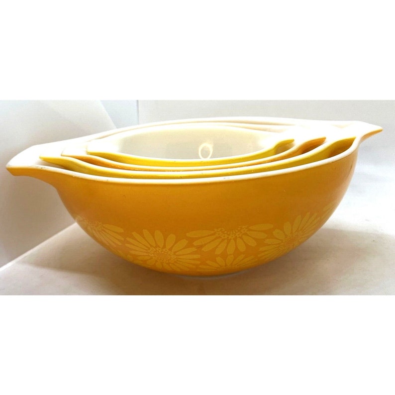 Pyrex Sunflower Daisy Cinderella Four Bowl Set Yellow Orange - Etsy