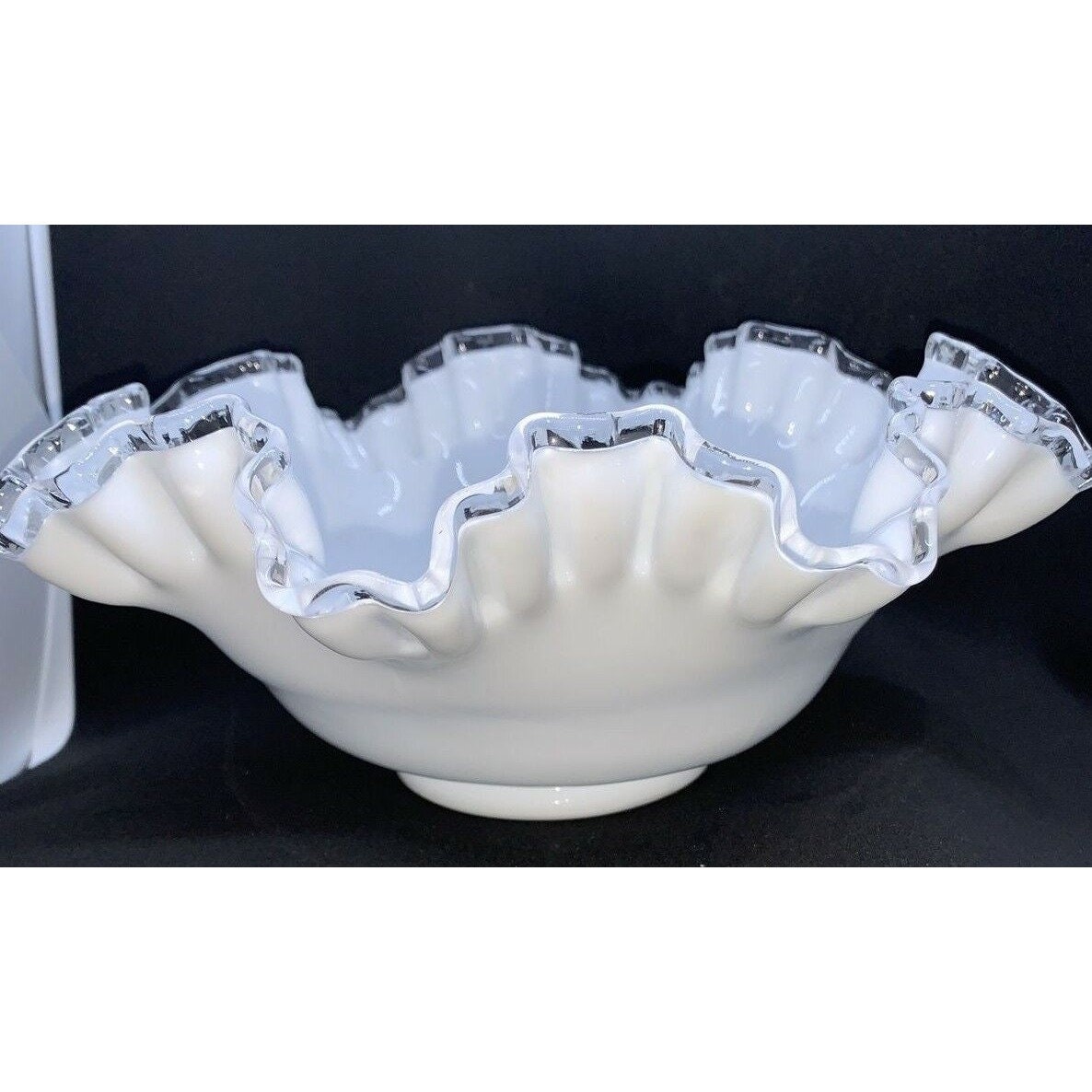 Large Fenton White Ruffle Silver Crest Serving Bowl - Etsy
