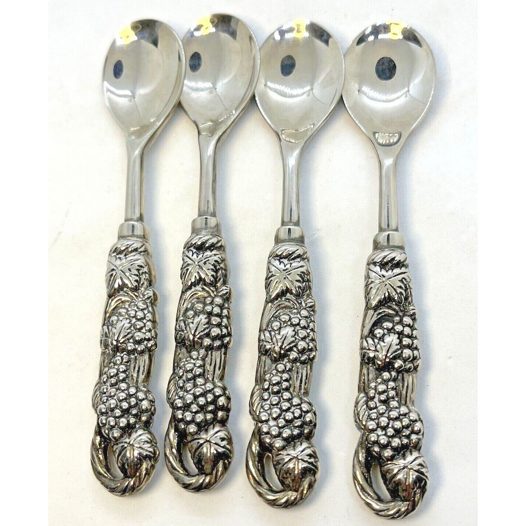 Four Stainless Steel Baby Spoons Grape & Leaf Design - Etsy