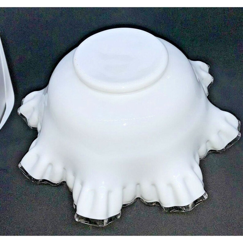Large Fenton White Ruffle Silver Crest Serving Bowl - Etsy