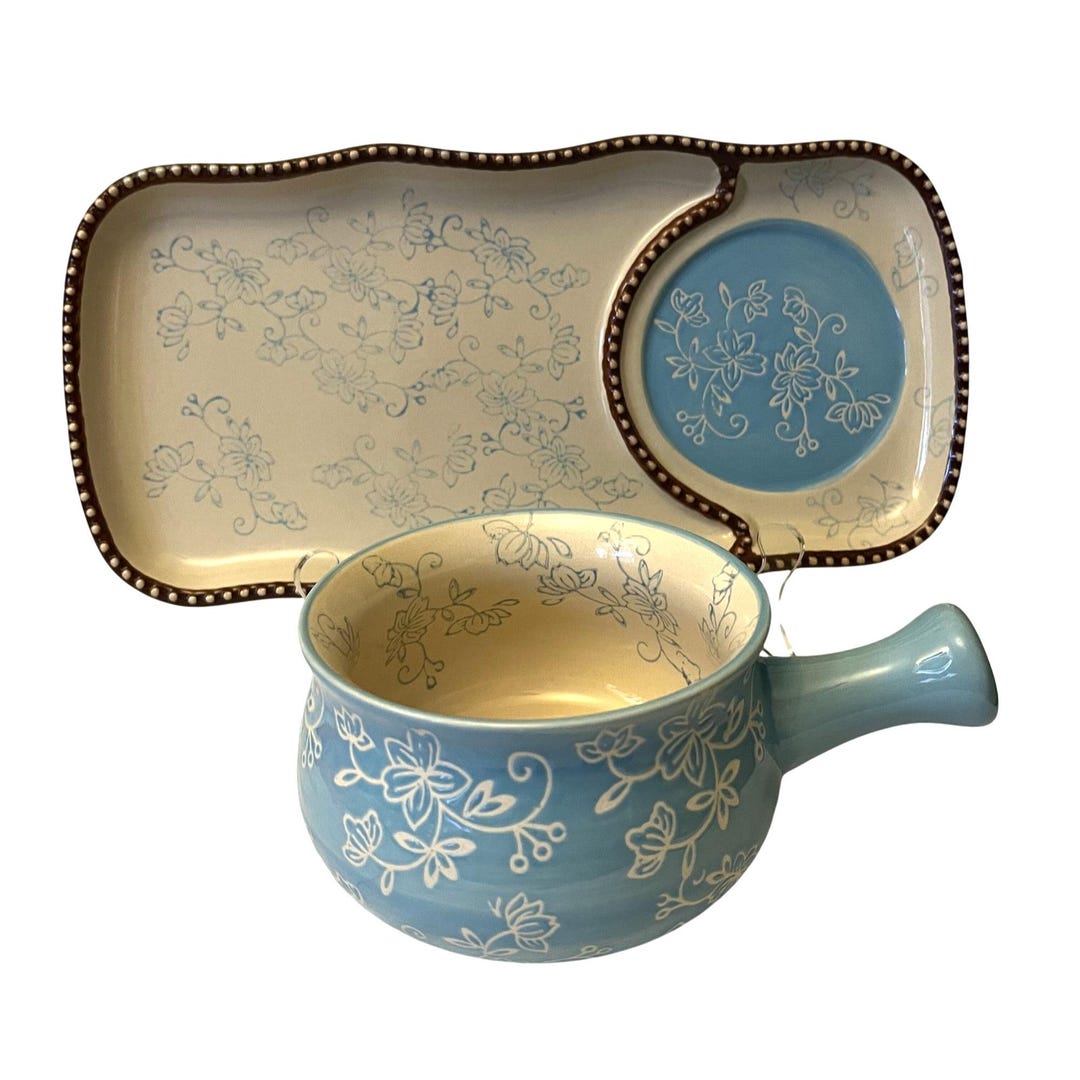 Temptations by Tara Floral Lace Soup Snack Set Light Blue - Etsy