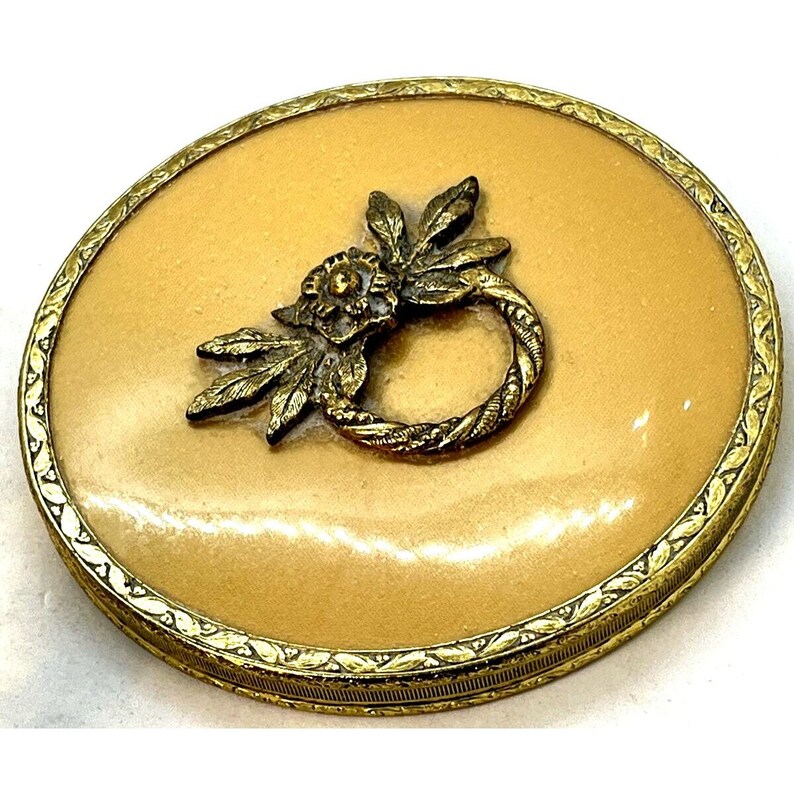 Hollywood Regency Gold Metal Fan Design Jewelry Box Rose Wreath Lid ...