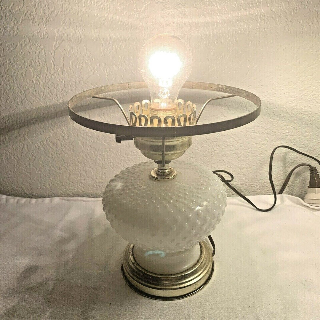 Milk Glass Hobnail Electric Hurricane Lamp Base 10 Tall - Etsy
