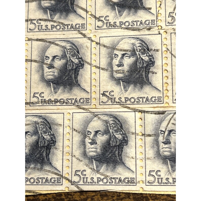 1962 George Washington 5 Cent Stamp Lot Two Panels 25 Stamps USED ...