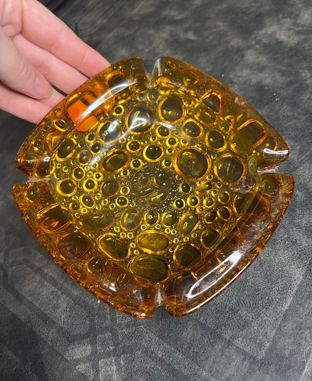 Vintage MCM Libbey Amber Glass Pebble Textured Ashtray / Catchall - Etsy