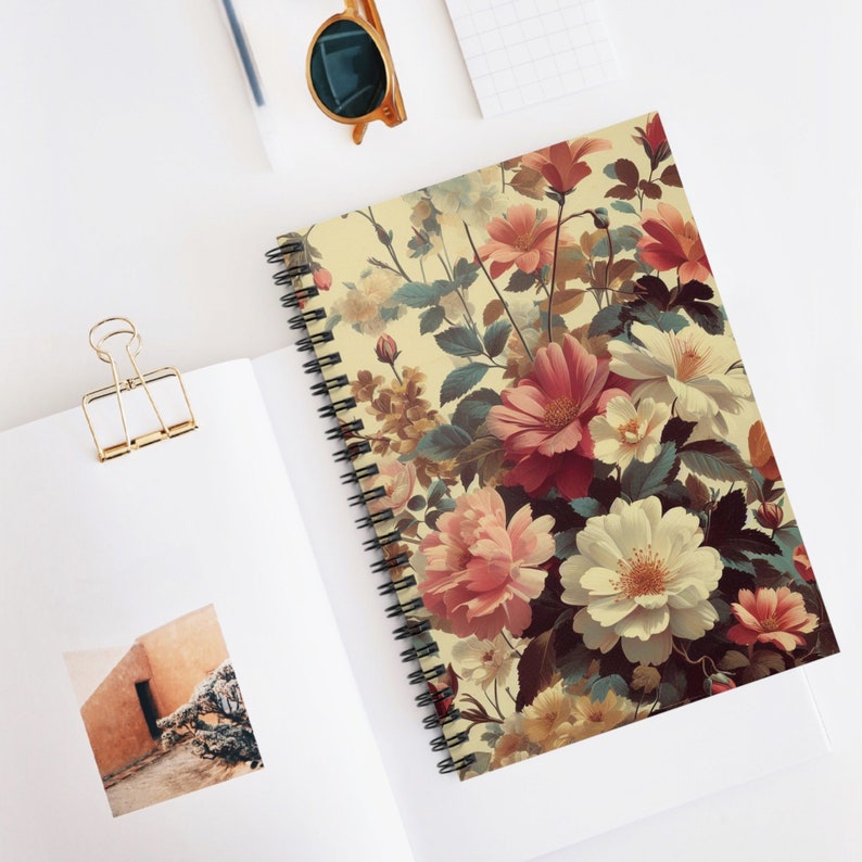 Spiral Notebook Flower Scene Notebook Cover, Botanical Diary With ...