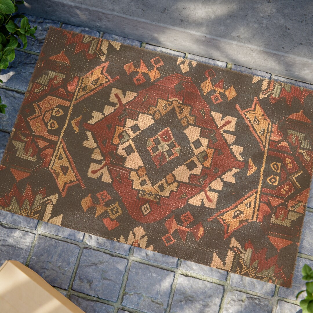 Persian Inspired Outdoor Mat Caucasian Rug Vintage Sumak Tribal Outdoor ...