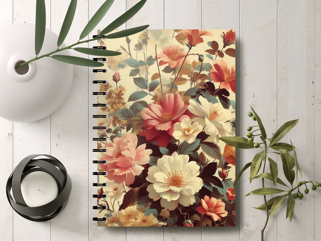Spiral Notebook Flower Scene Notebook Cover, Botanical Diary With ...