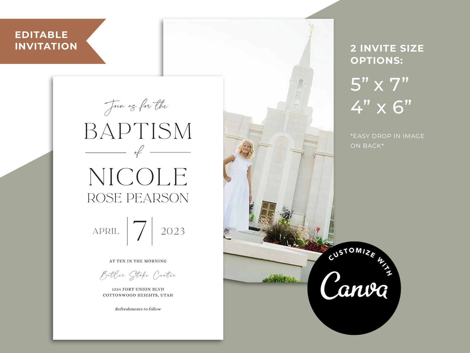 LDS Baptism Invites | LDS Baptism Programs | Edit in Canva | Picture ...