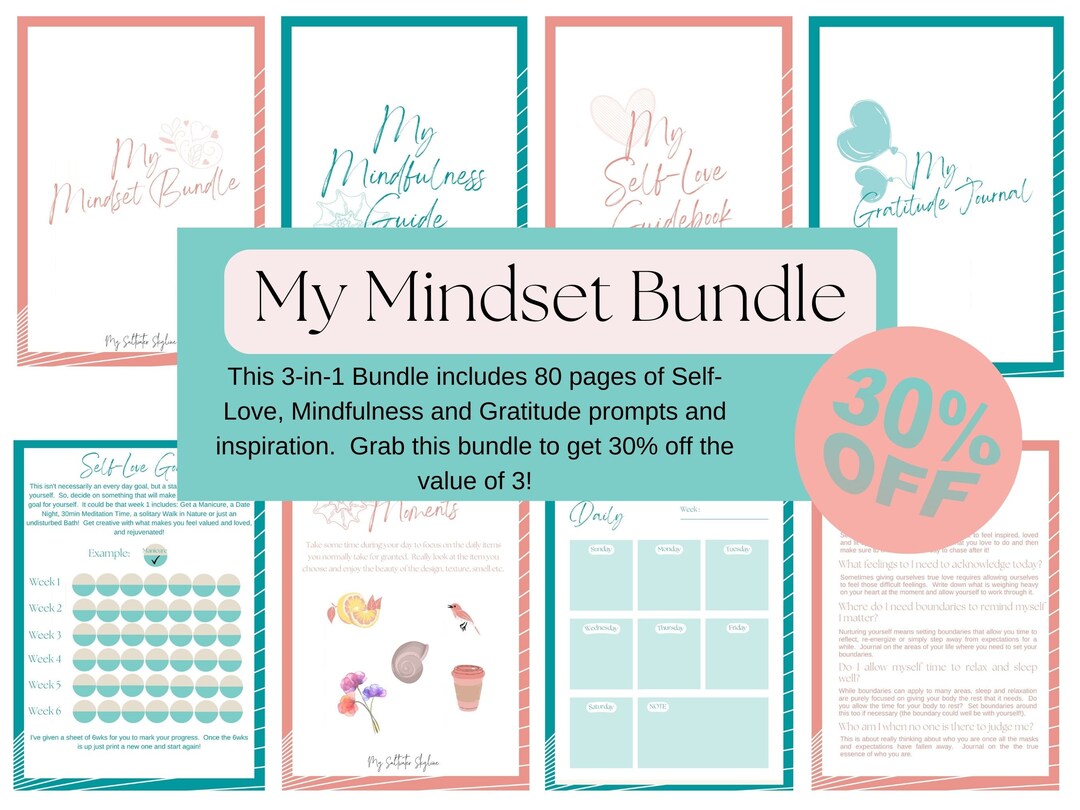 Mindset Bundle Printable Bundle Mindfulness, Self-love and Gratitude ...