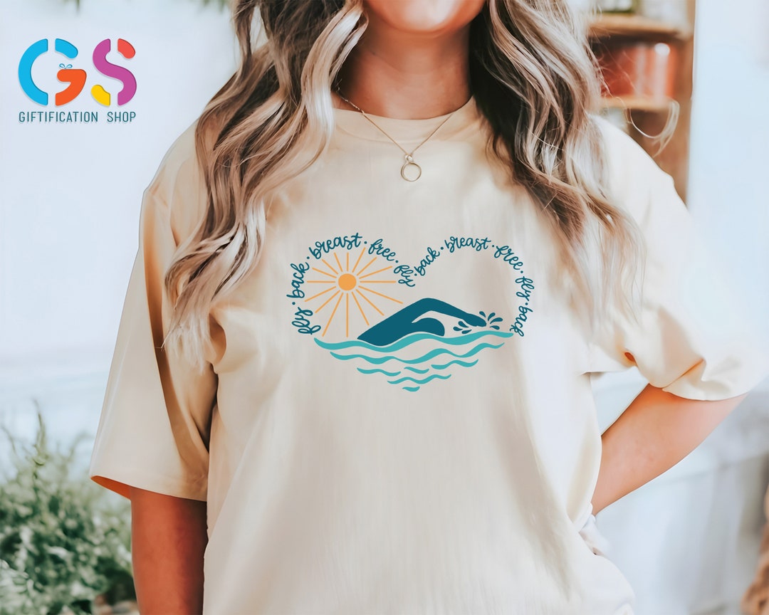 Swim Heart T-shirt, Swimming Shirt, Fly Back Breast Free Tee Shirt ...