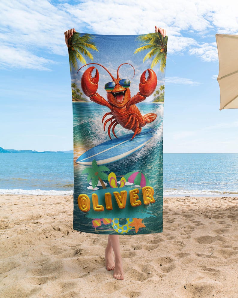 Custom Name Animal Surf Beach Towel, Summer Vacation Gift for Kids ...
