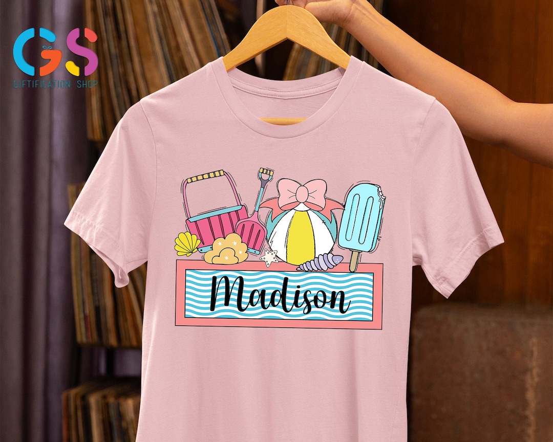 Custom Little Girl Beach Name Plate Shirt, Personalized Summer Beach ...