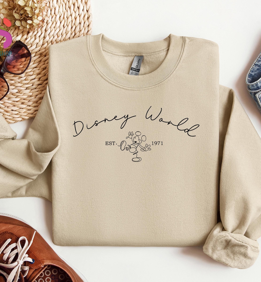 Disney World Est 1971 Sweatshirt, Hand Writing Disneyworld Sweater, Line Art Mickey Mouse Hoodie ...