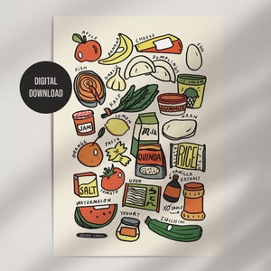 ABC of Grocery Print, Food Illustrations, Food Wall Art, ABC Poster ...