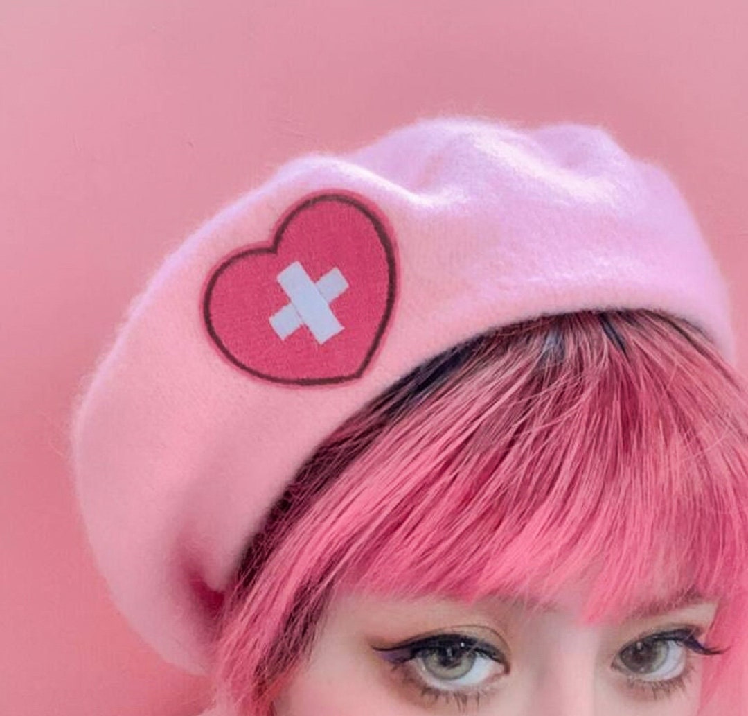 Pastel Goth Menhera Emo Girl Style Pink Felt Beret - Etsy