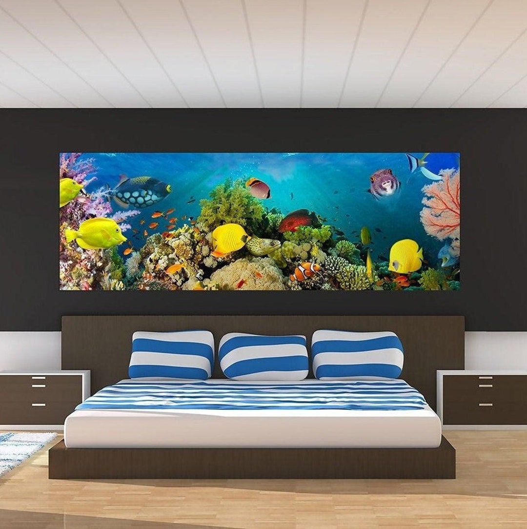 Reef Aquarium Wall Mural 144"wx50"h Removable Tropical Fish Multicolor ...