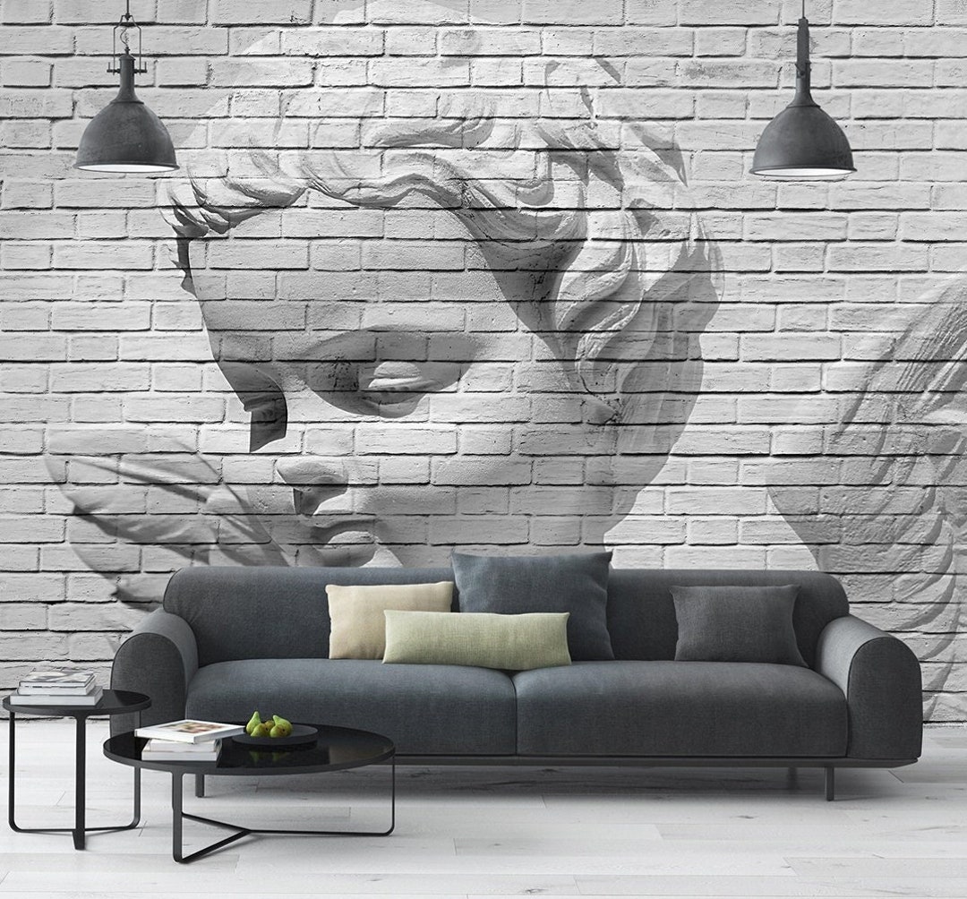 Angel Wall Mural 144"wx100"h Removable | Grey Brick Backdrop Cherub ...