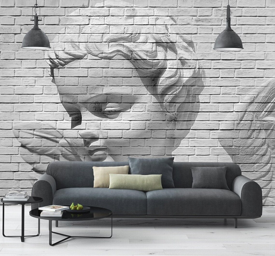 Angel Wall Mural 144"wx100"h Removable | Grey Brick Backdrop Cherub ...