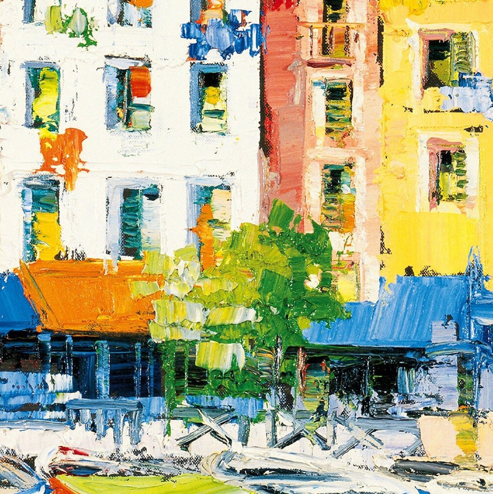 Impressionist Paint Wall Mural 144wx100h Italy Harbor Warm Colorful ...