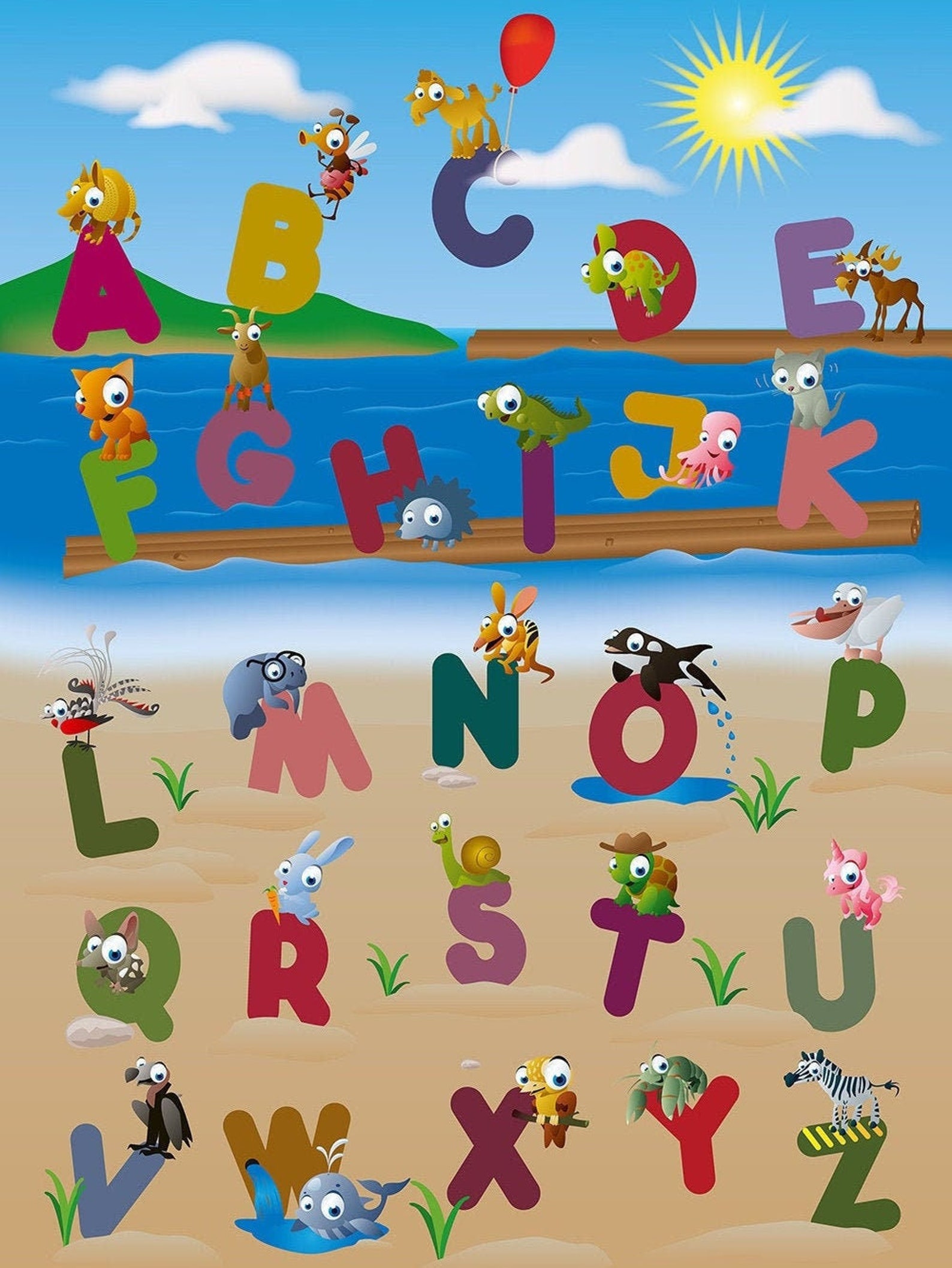 Animal Alphabet Wall Mural 72"wx100"h Removable | Abc Wall Learn ...