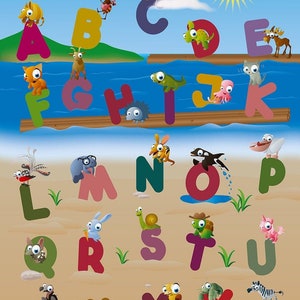 Animal Alphabet Wall Mural 72"wx100"h Removable | Abc Wall Learn ...