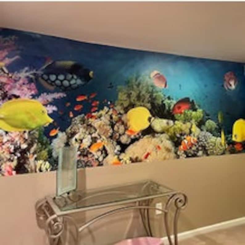 Reef Aquarium Wall Mural 144"wx50"h Removable Tropical Fish Multicolor ...