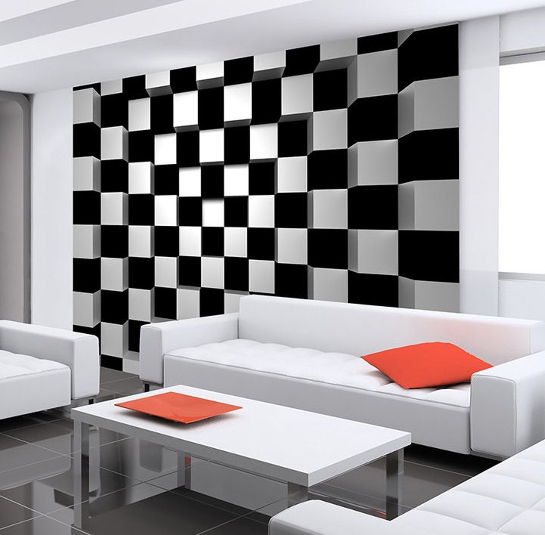 BLACK and WHITE CUBE Wall Mural 144wx100h Removable| Abstract B&W ...