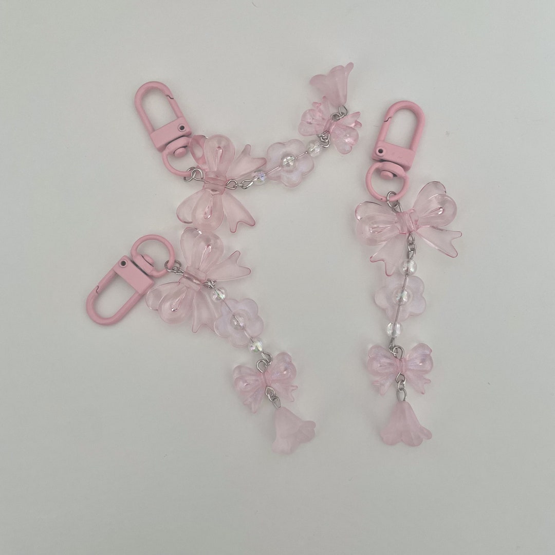 Cute Beaded Flower Bow Keychain for Kpop Photocard Binder, Card Holder ...