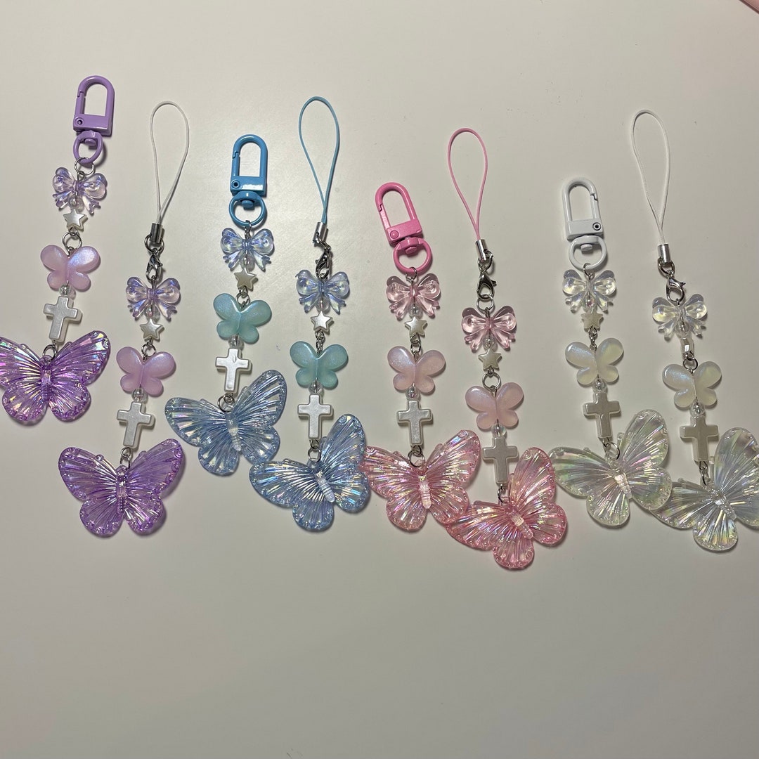 Cute Pink Beaded Butterfly Keychain for Kpop Photocard Binder, Card ...