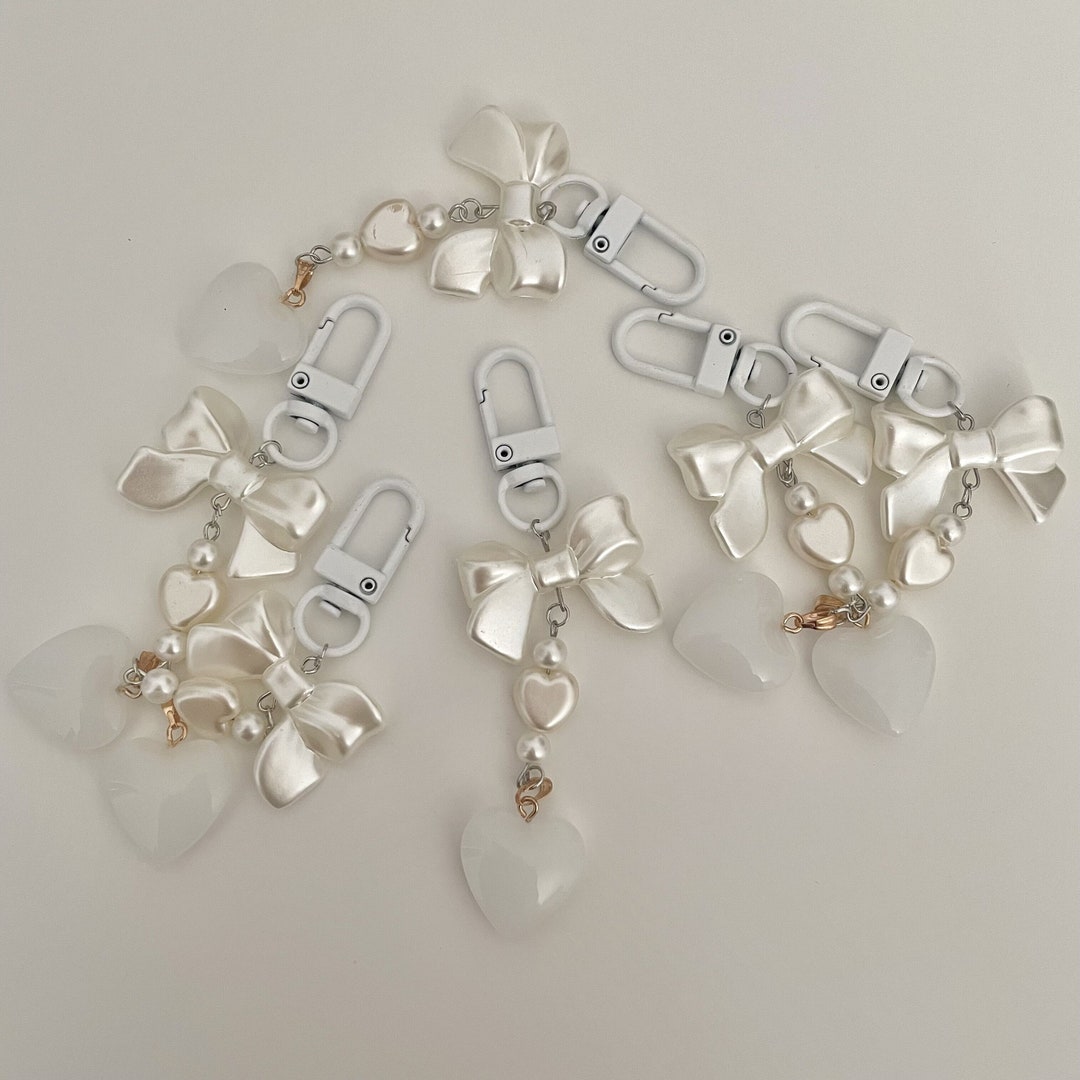 Cute Beaded Faux Pearl Heart Keychain for Kpop Photocard Binder, Card ...