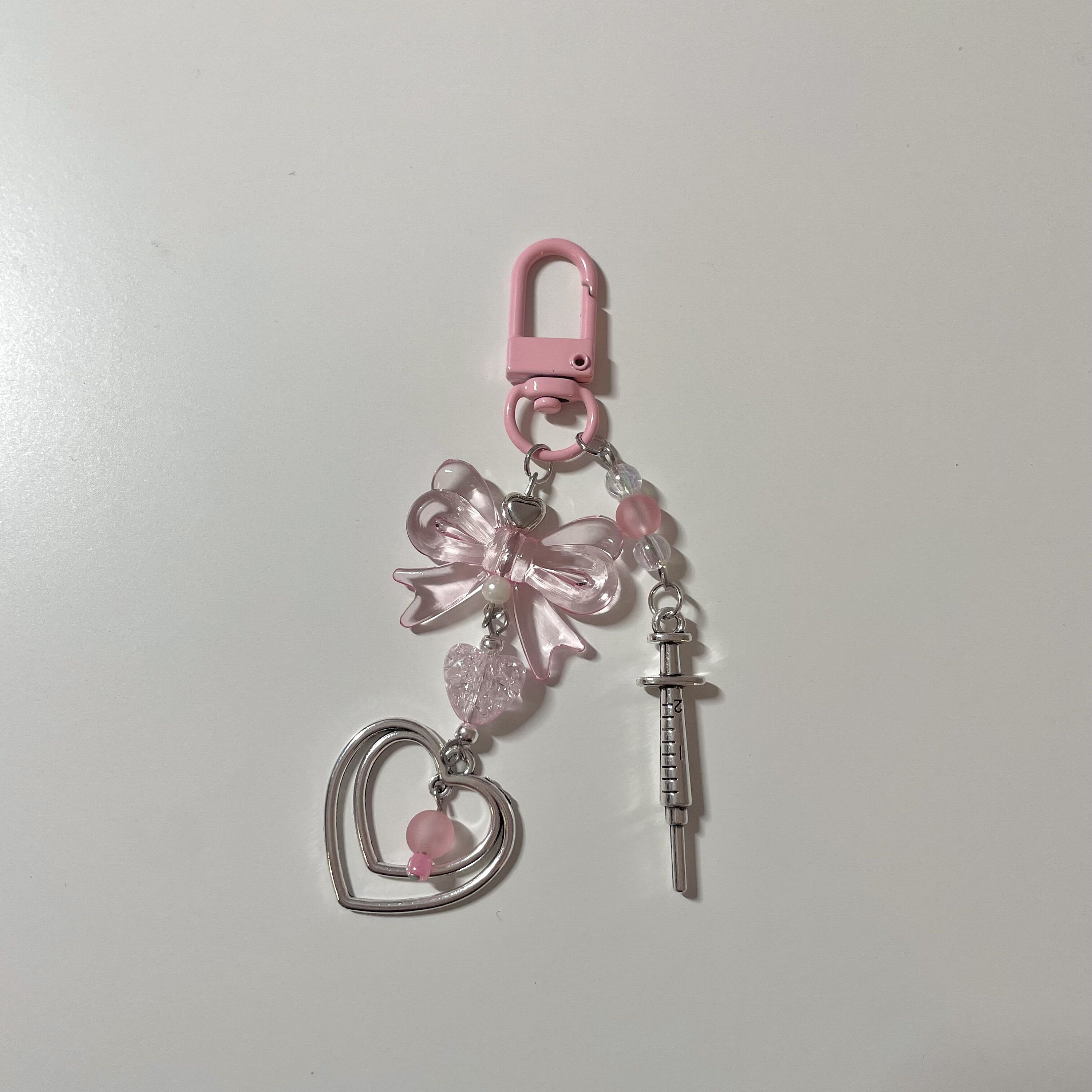 Cute Beaded Heart & Syringe Keychain for Kpop Photocard Binder, Card ...