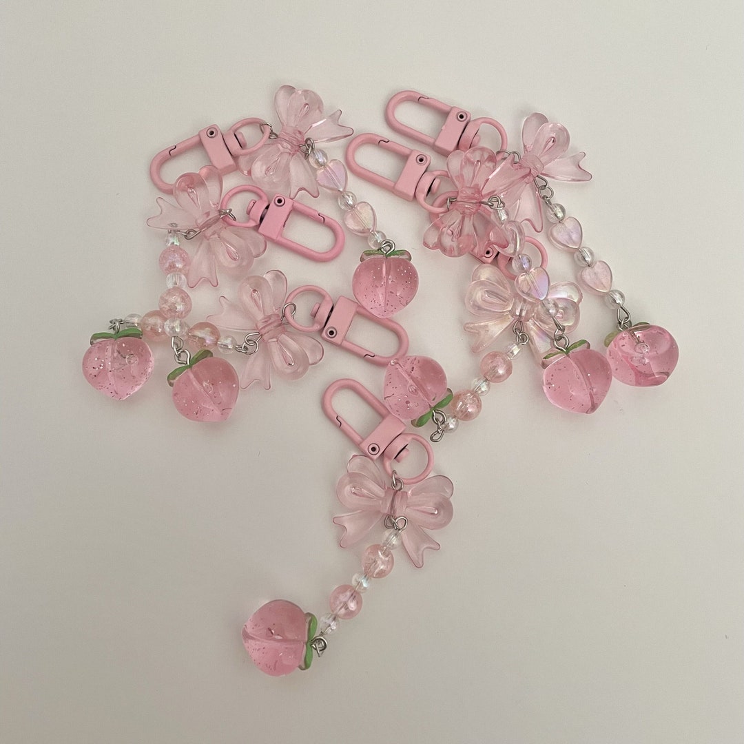 Cute Beaded Peach Keychain for Kpop Photocard Binder, Card Holder, Keys ...