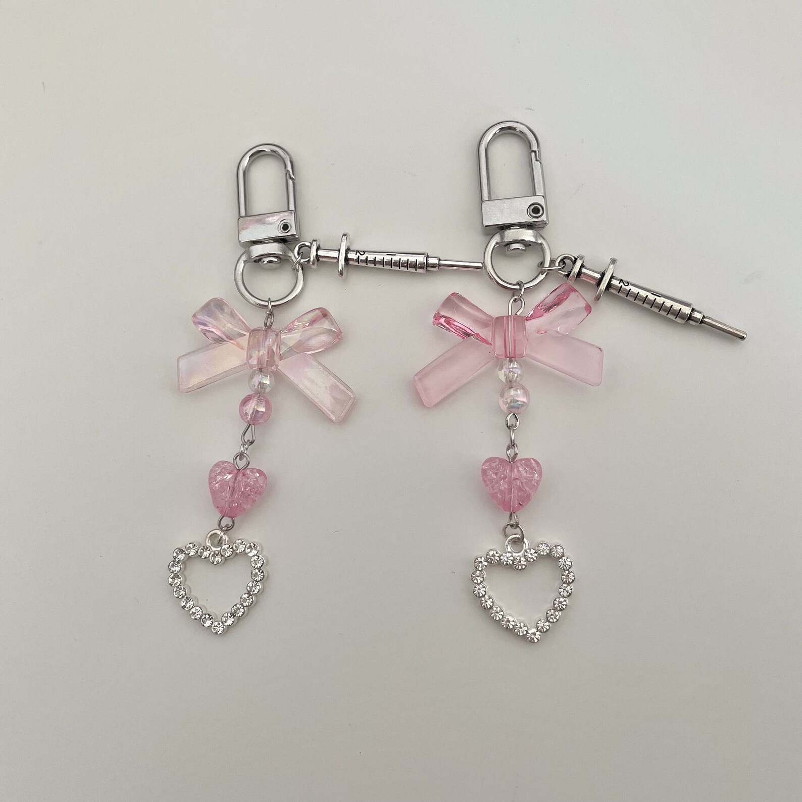 Cute Beaded Heart & Syringe Keychain for Kpop Photocard Binder, Card ...