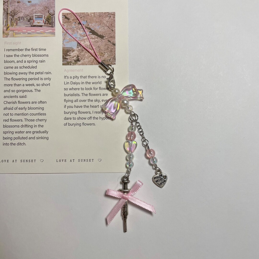 Cute Beaded Bow Syringe Charm Keychain for Kpop Photocard Binder, Card ...