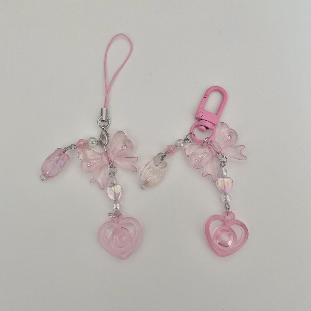 Cute Beaded Pink Heart Keychain for Kpop Photocard Binder, Card Holder ...