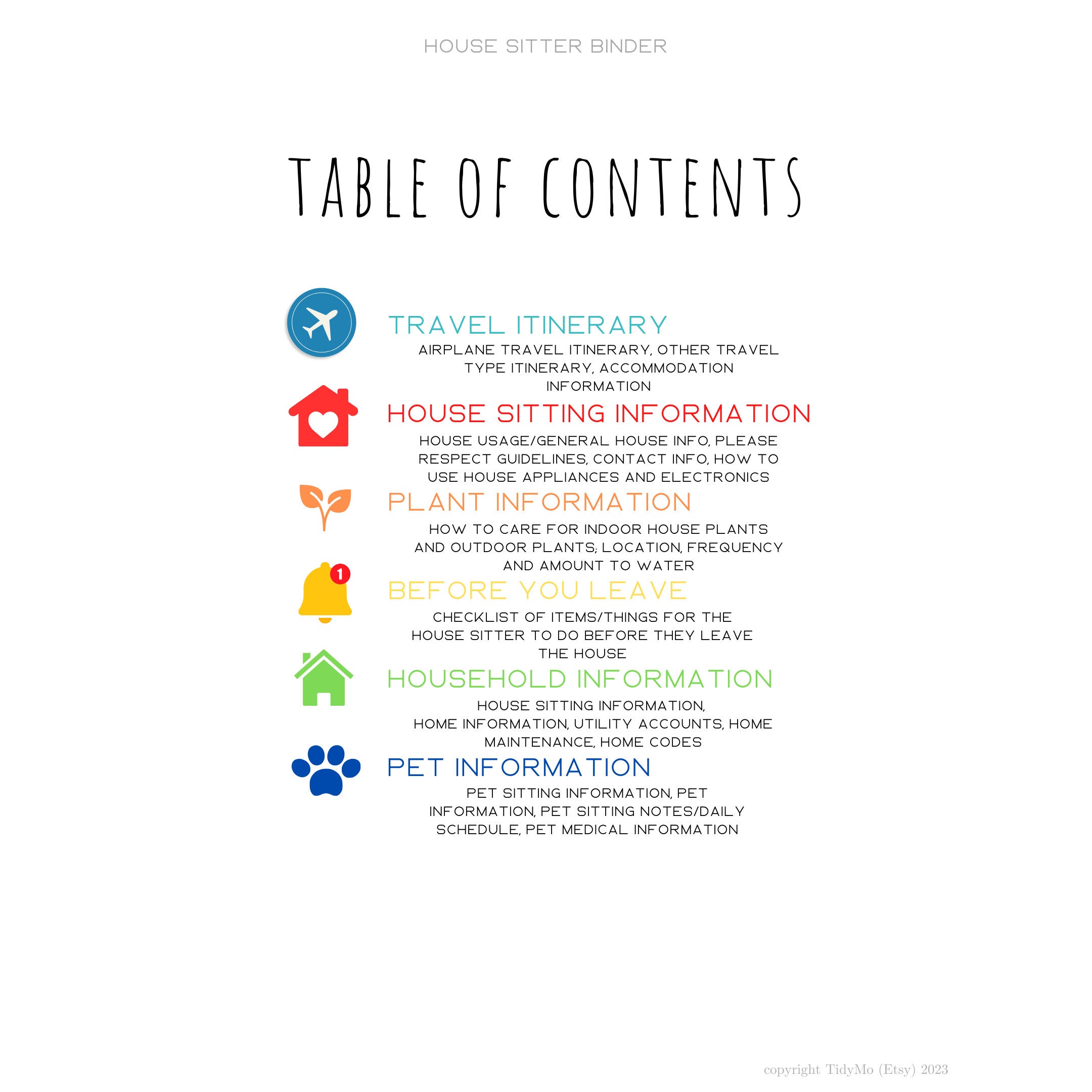 House Sitter Binder |house Sitter Instructions Printable |house Sitter ...