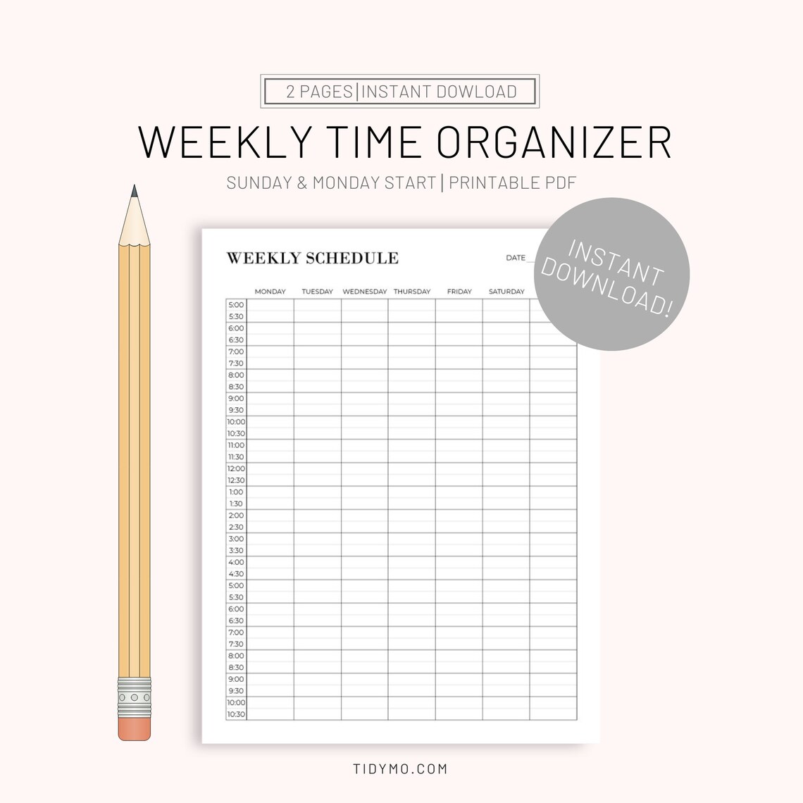 Weekly Schedule, Half Hour Daily Schedule Template, Printable Weekly ...