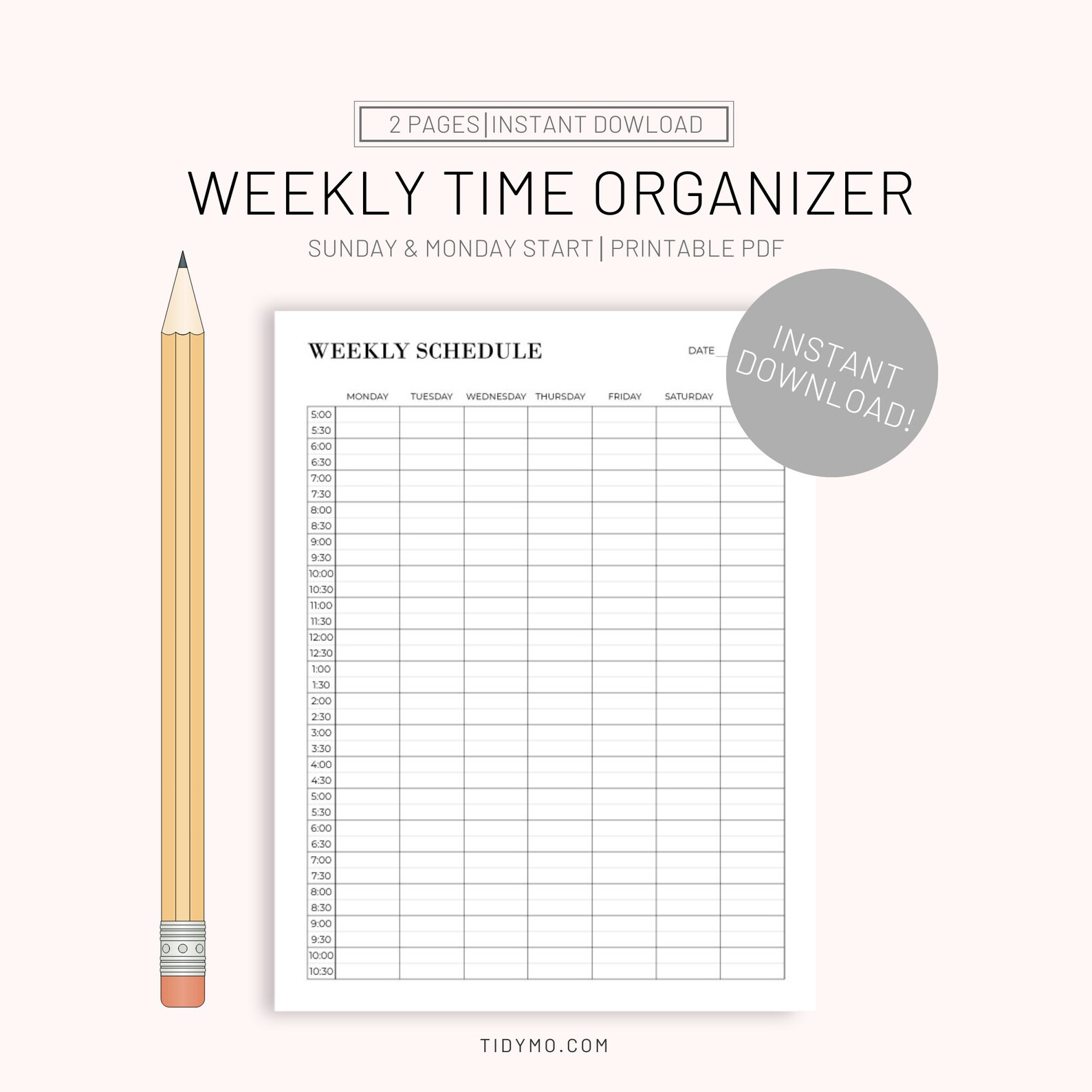 Weekly Schedule, Half Hour Daily Schedule Template, Printable Weekly ...