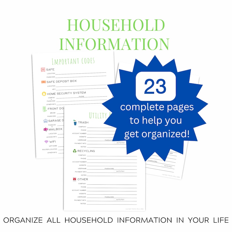 Complete Household Information Printable - Etsy