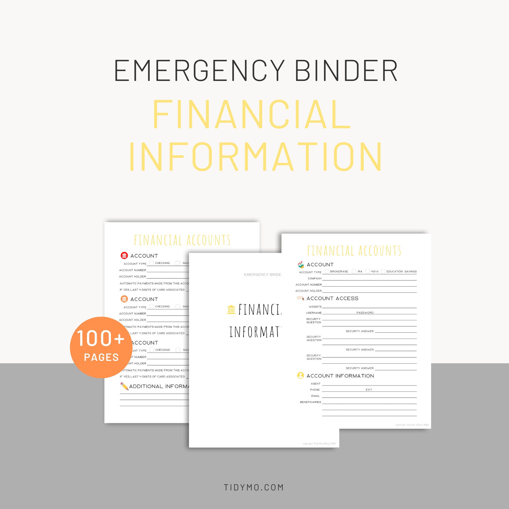 Emergency Binder • Life Organizer PDF • Printable & Fillable Family ...