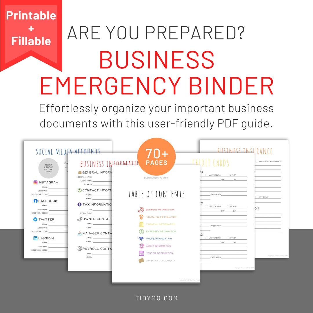 Small Business Emergency Binder • Printable & Fillable SOP Organizer ...