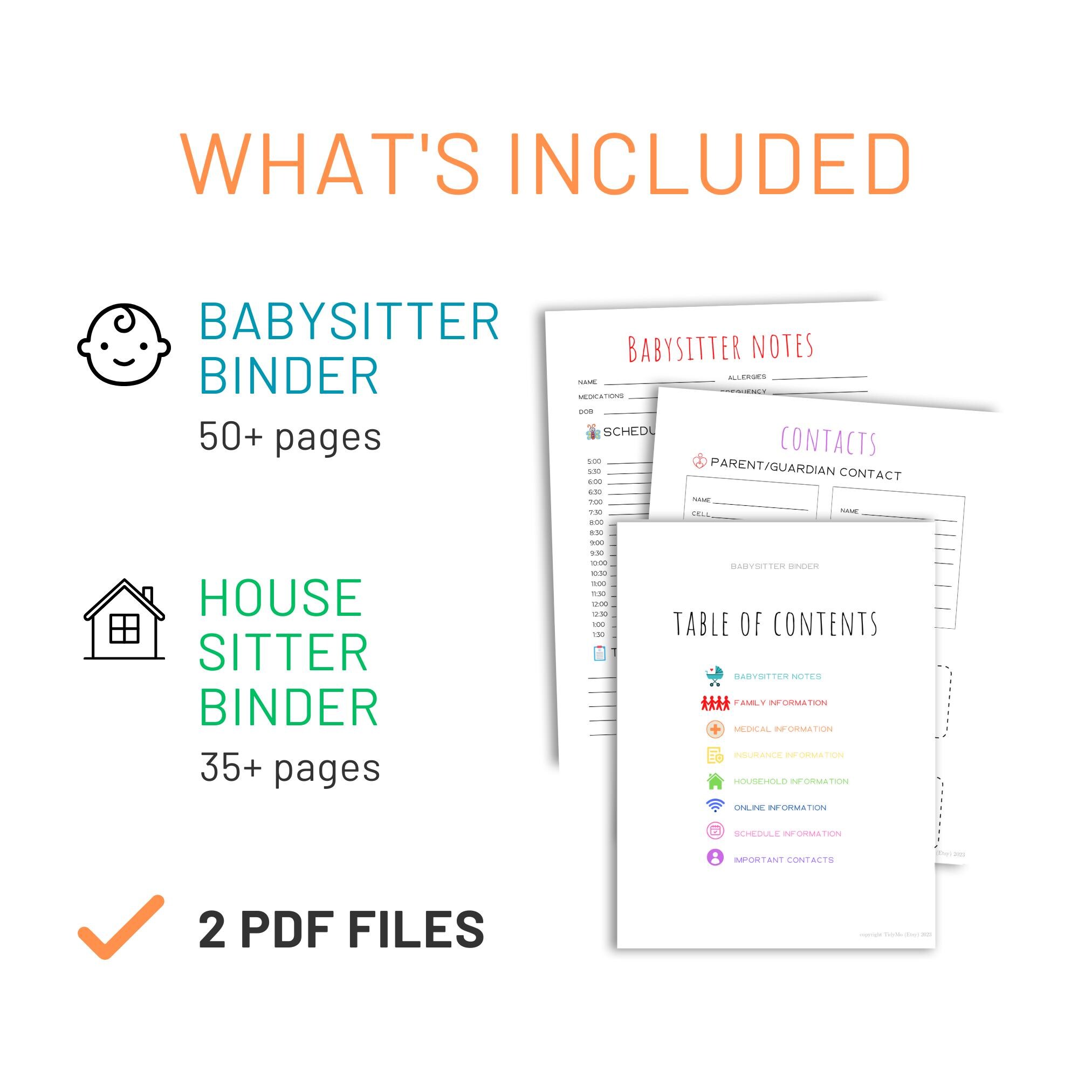 Babysitter & House Sitter Binder • Printable Caregiver Organizer PDF ...