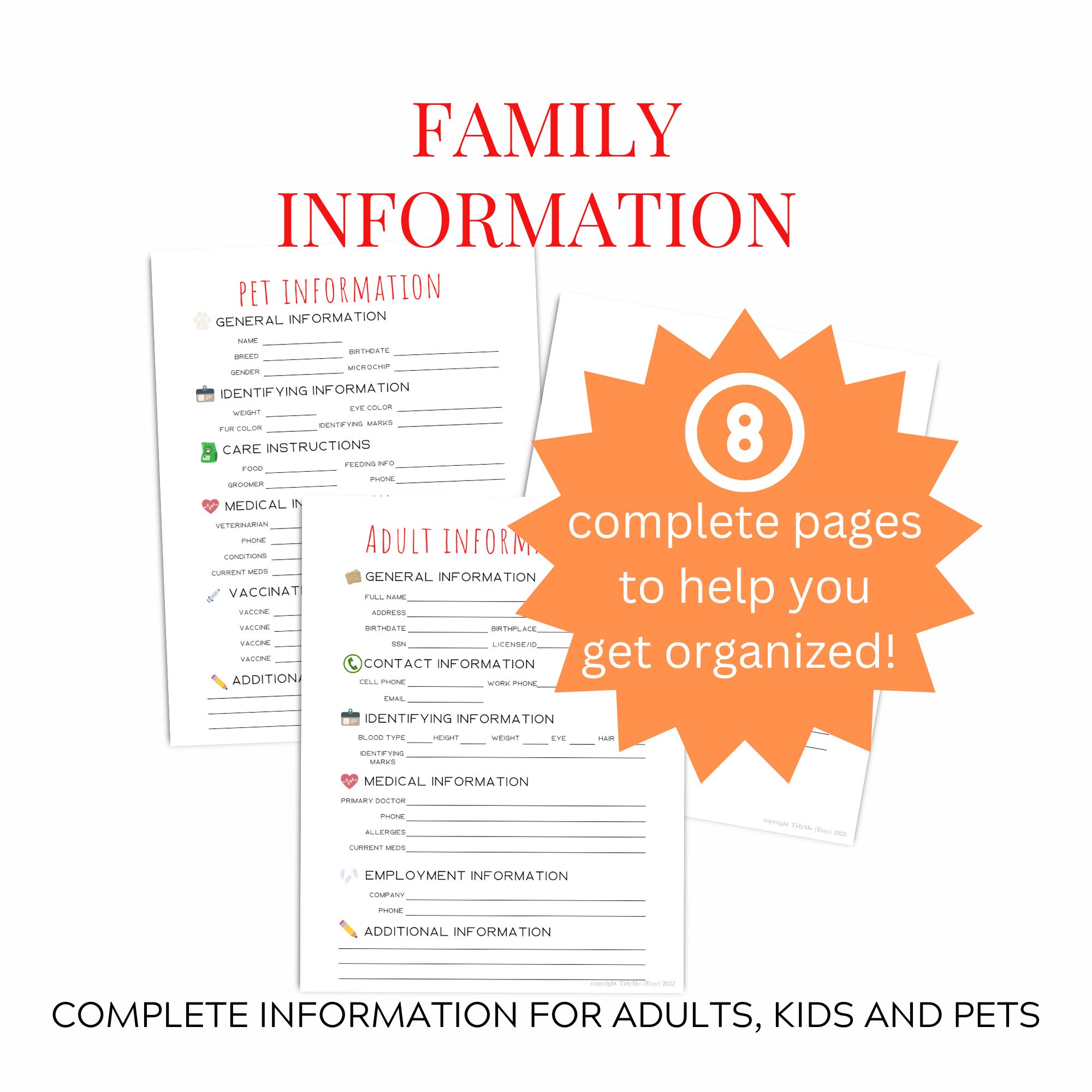 Complete Family Information Printables - Etsy