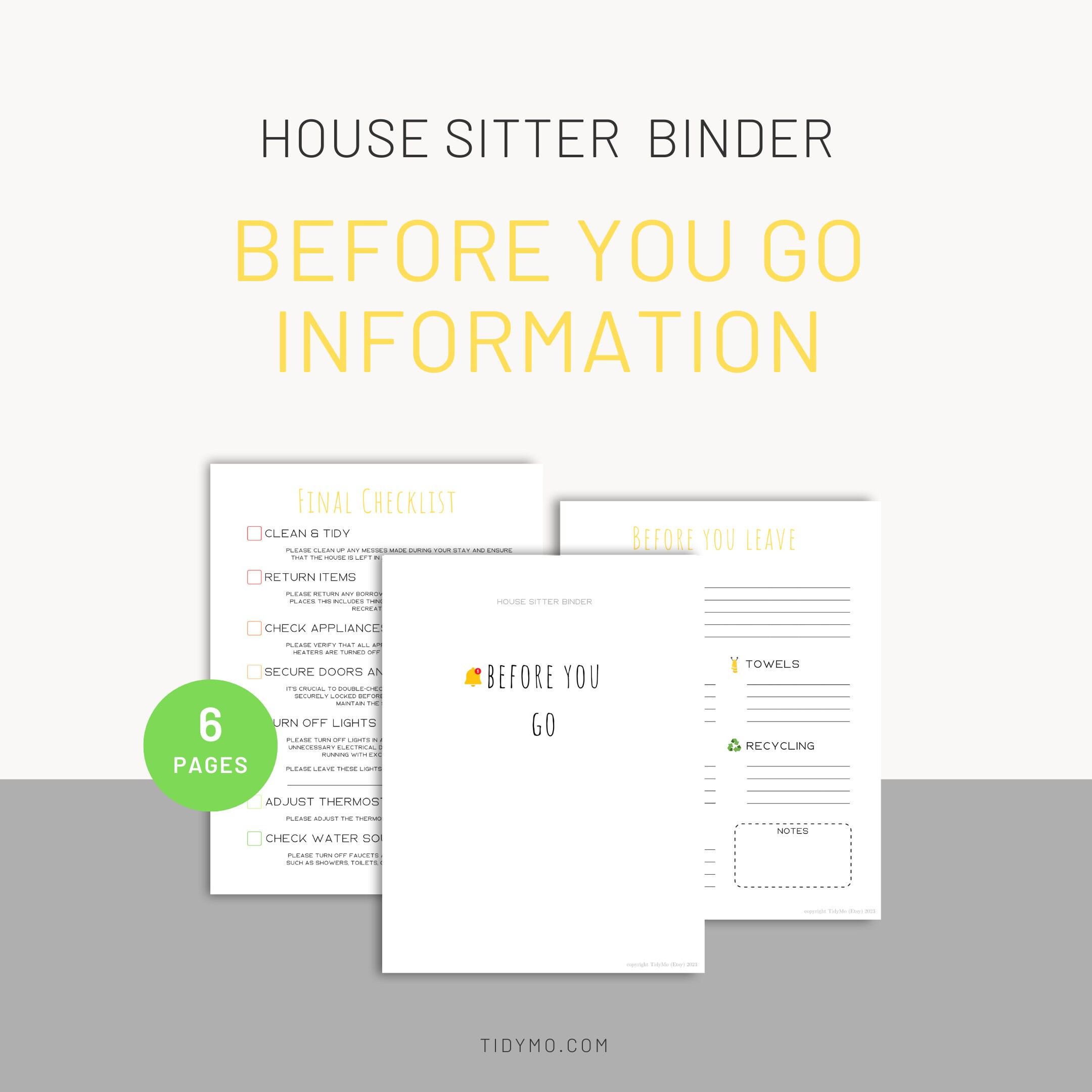 House Sitter Binder |house Sitter Instructions Printable |house Sitter ...