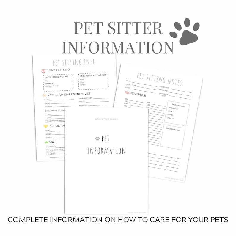 Pet Sitter Instructions | Pet Sitter Notes | Pet Sitter Binder | Pet ...