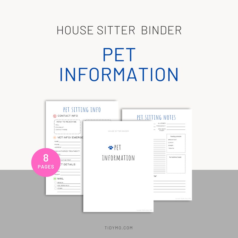 House Sitter Binder |house Sitter Instructions Printable |house Sitter ...