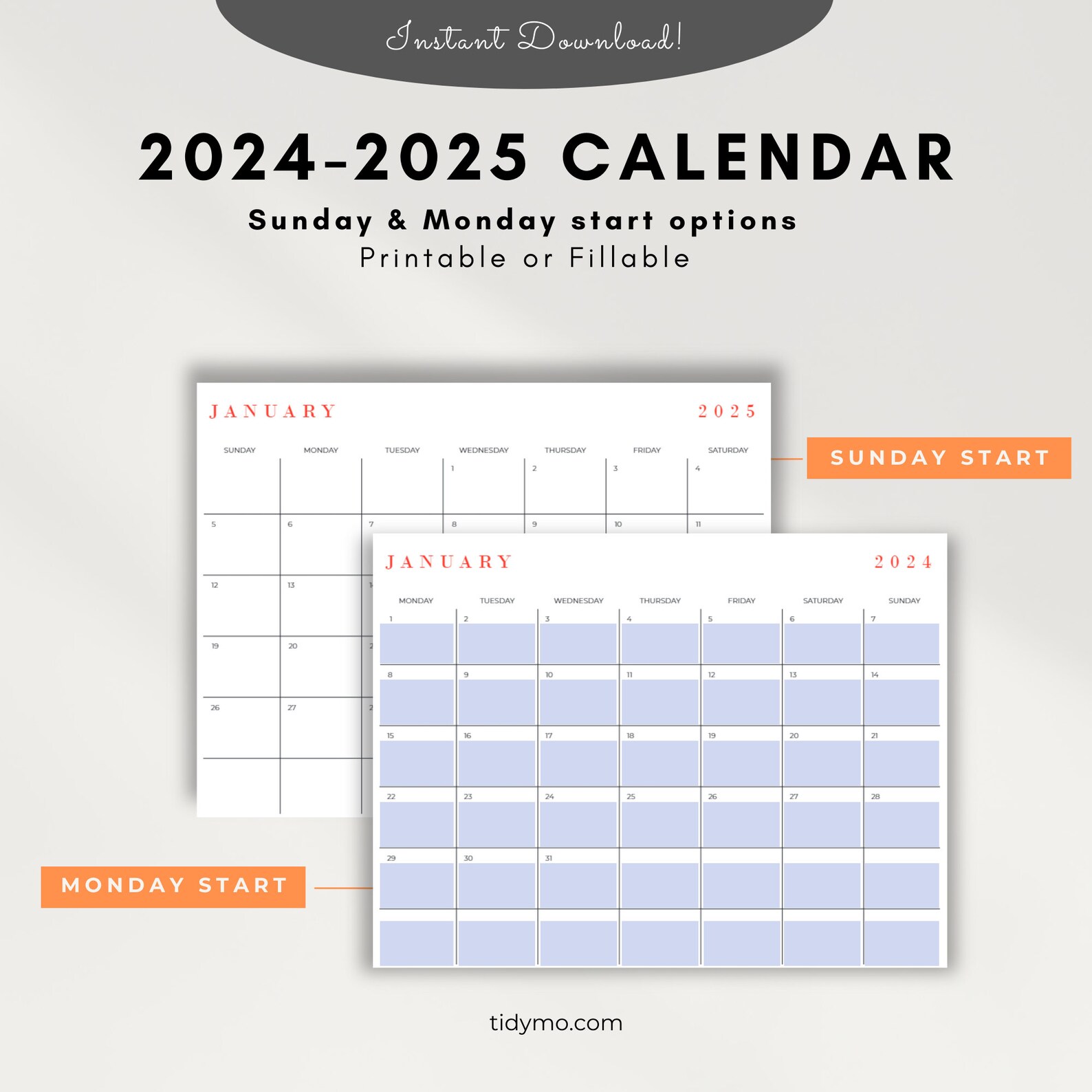 Printable Editable 2024 & 2025 Landscape Monthly Calendar Bundle ...