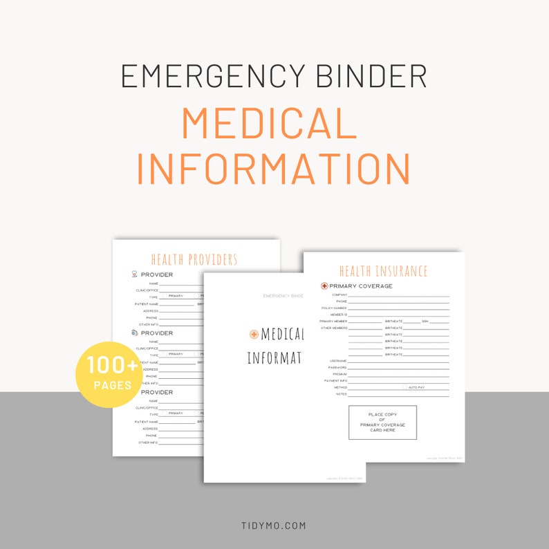 Emergency Binder • Life Organizer PDF • Printable & Fillable Family ...