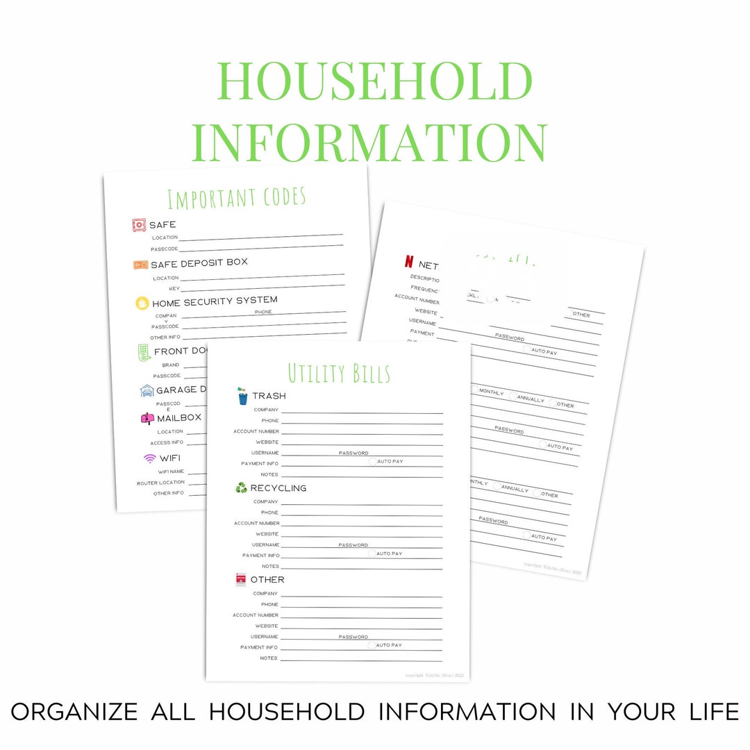 Complete Household Information Printable - Etsy